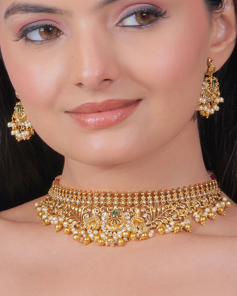 Antique Gold Traditional Choker Set – Niramya Jewels